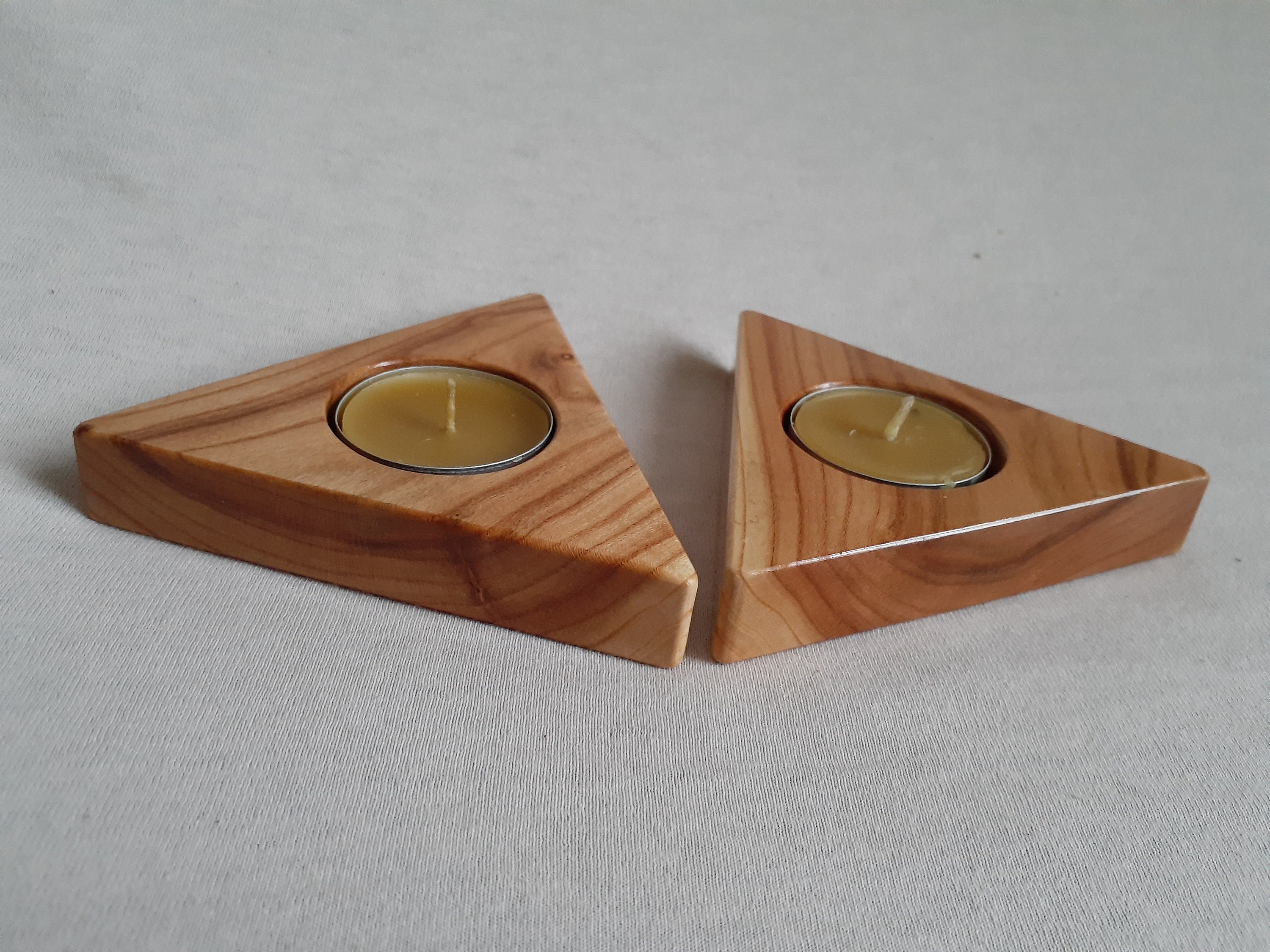 Triangle Woodslice Tealight Candle Holder Set of 2 Varnished Apricot ...
