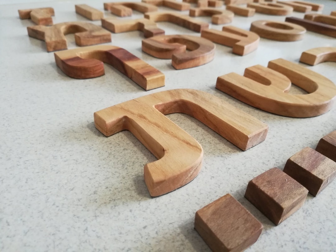 Set of Hebrew Alphabet 3D Solid Wood Letters Aleph-bet Fridge Magnet ...