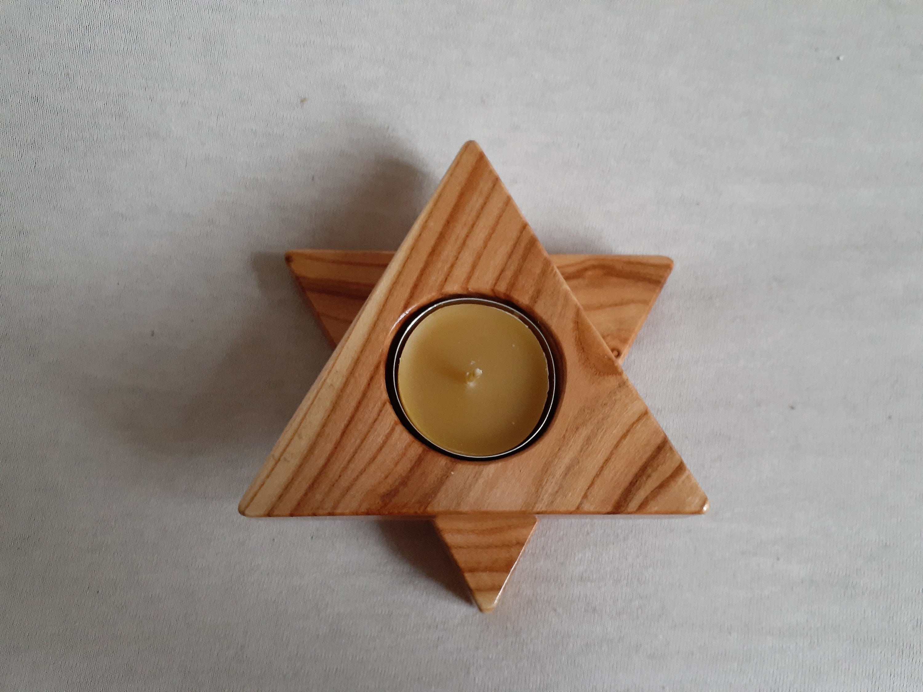 Triangle Woodslice Tealight Candle Holder Set of 2 Varnished Apricot ...