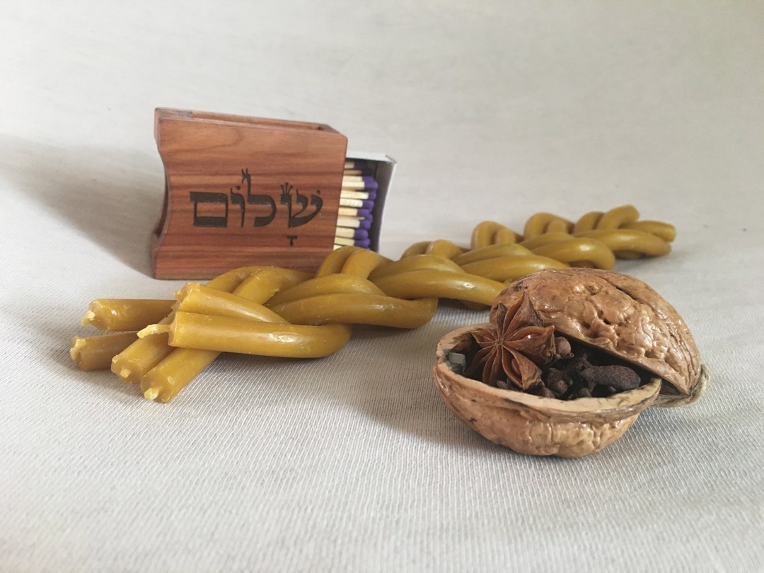 Havdalah Set Braided 6 Wicks Candle 8” Pure Beeswax Besamim Incense ...