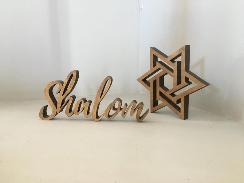 Shalom Hebrew Wooden Word Inspiration Sign Peace Self Standing Table ...