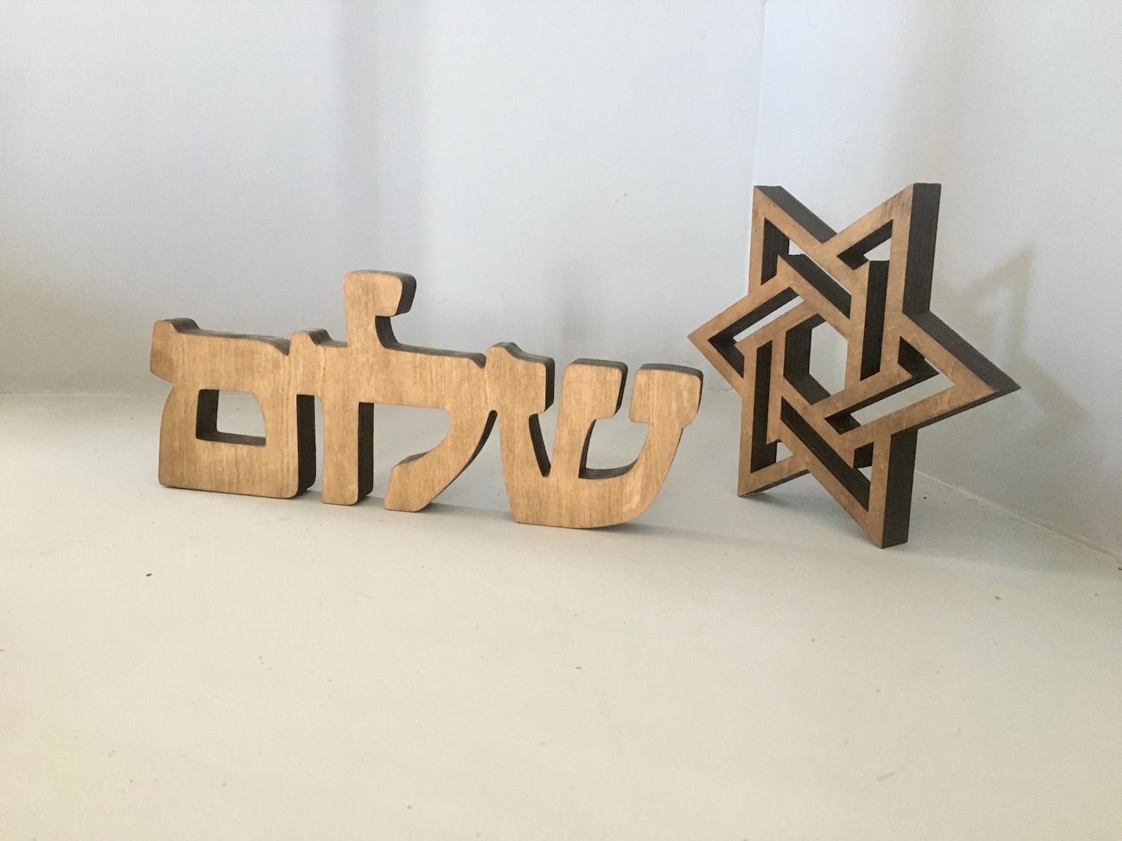 Magen David Star Hebrew Wooden Sign Peace Self Standing Table Shelf 3D ...