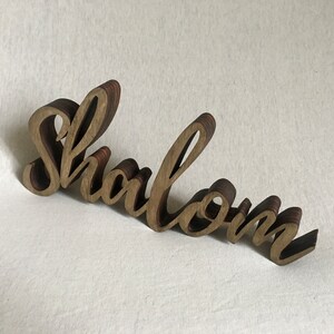 Shalom Hebrew Wooden Word Inspiration Sign Peace Self Standing Table ...