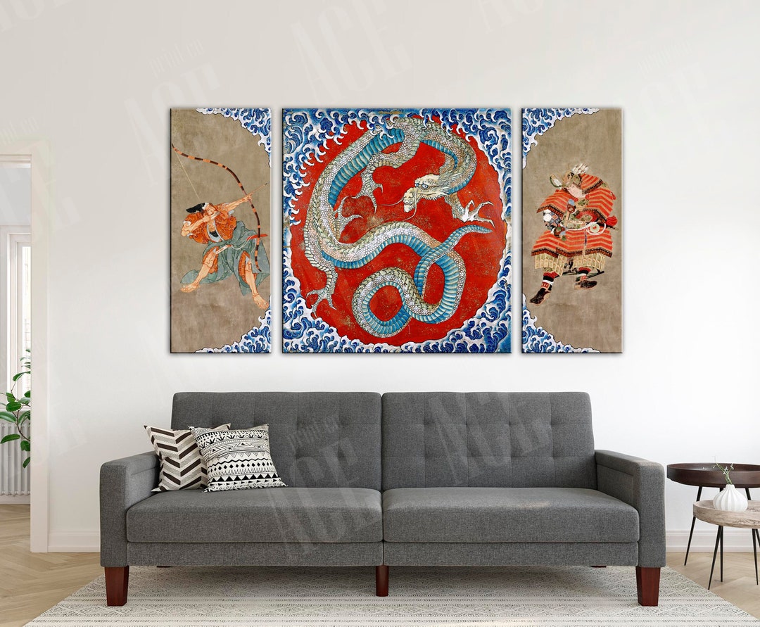 Katsushika Hokusai Dragon Reproduction Print, Japan Vintage Canvas 3 ...