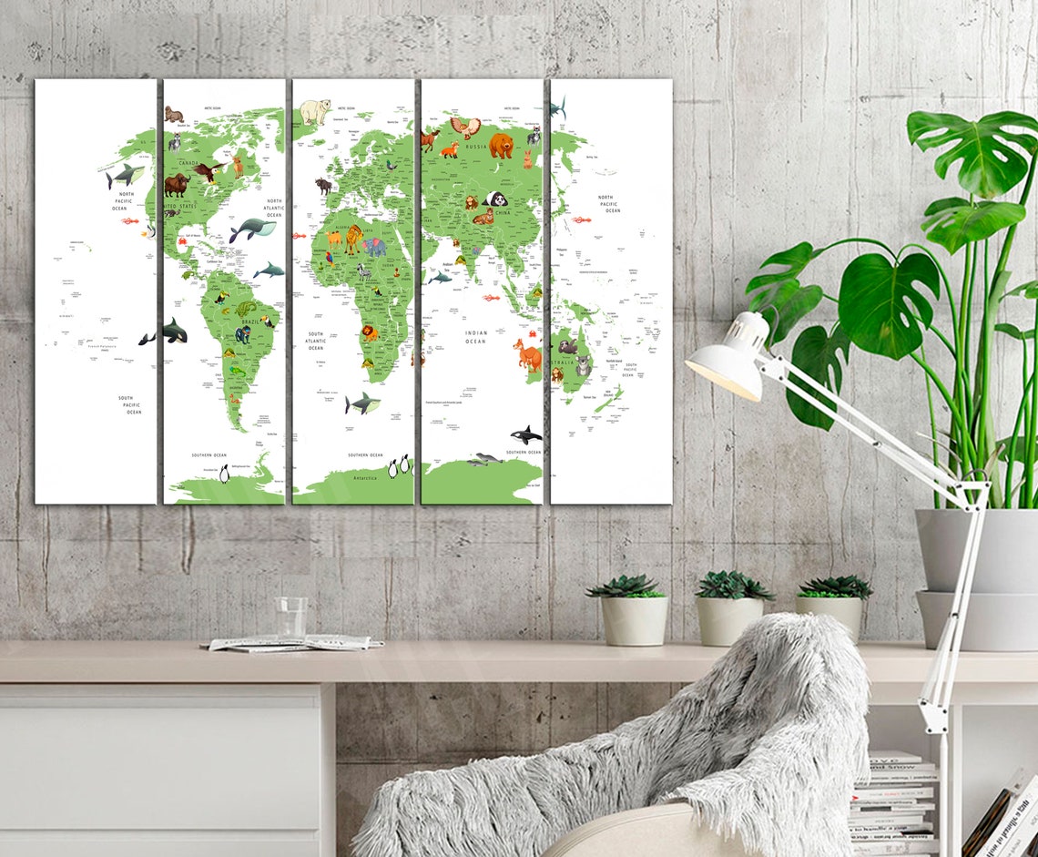 World Map Canvas Kid Room World Map Decor for Children's - Etsy