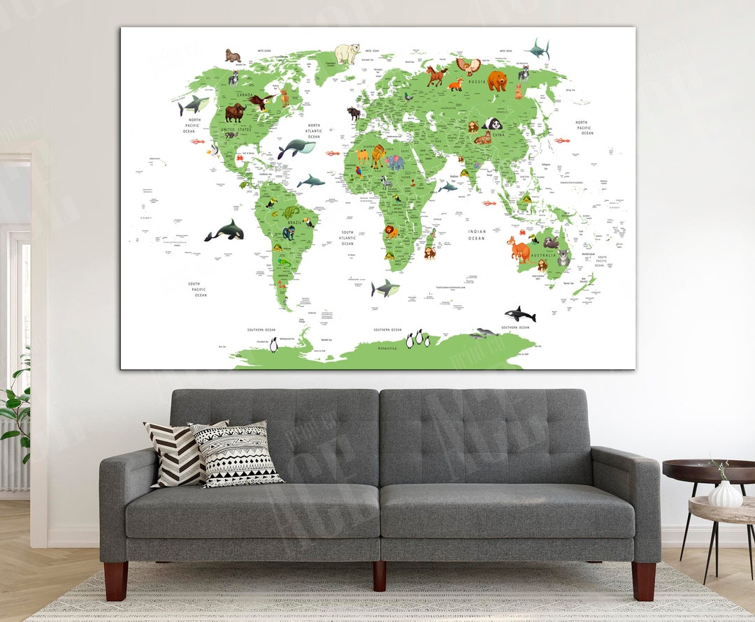 World Map Canvas Kid Room World Map Decor for Children's - Etsy