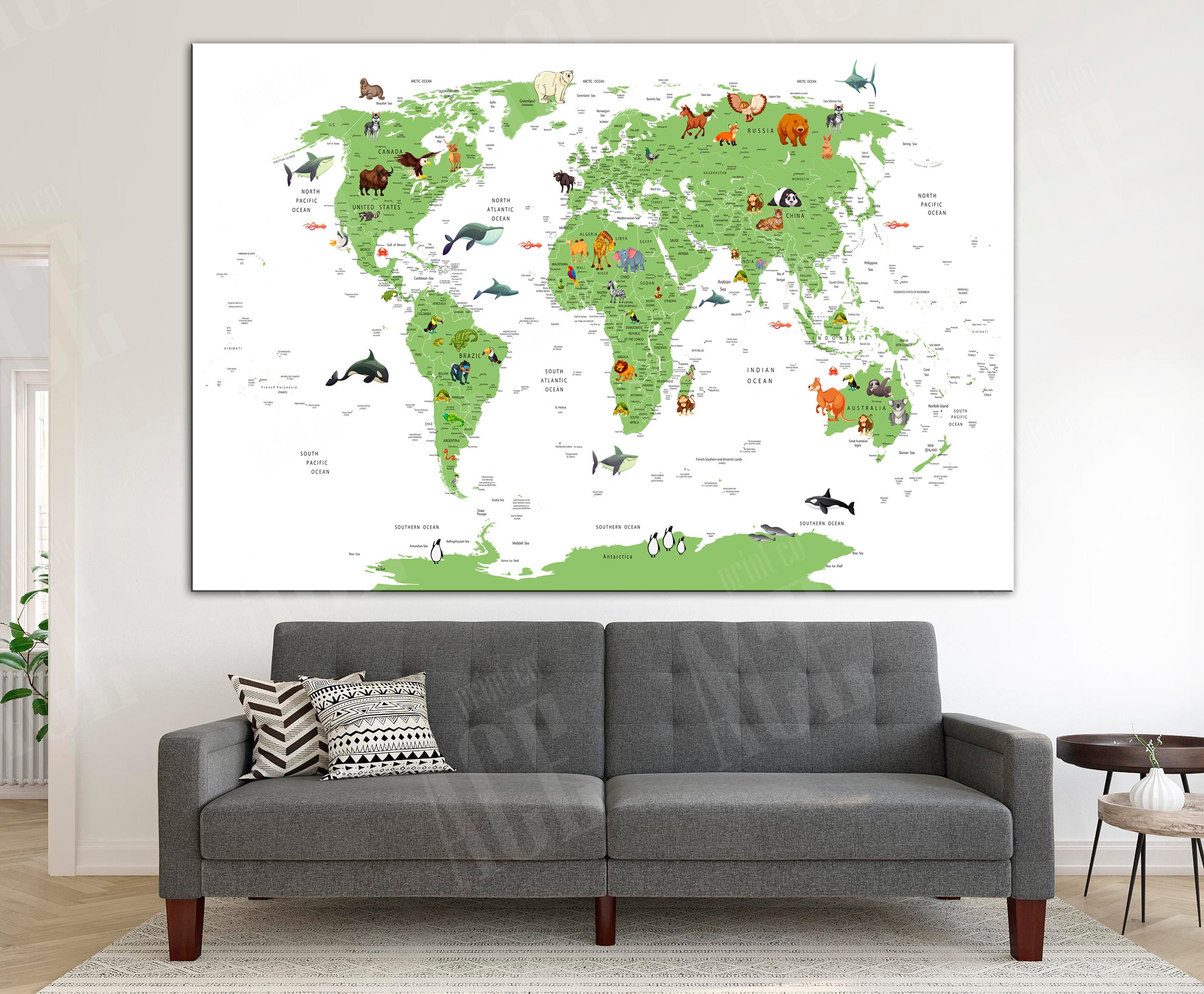 World Map Canvas Kid Room World Map Decor for Children's - Etsy