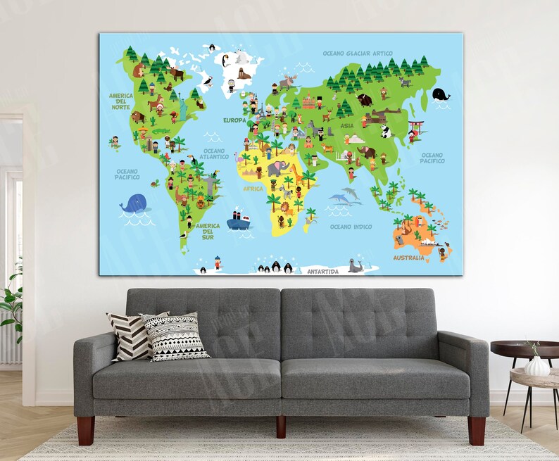 World Map Canvas Kid Room World Map Decor for Children's - Etsy Canada