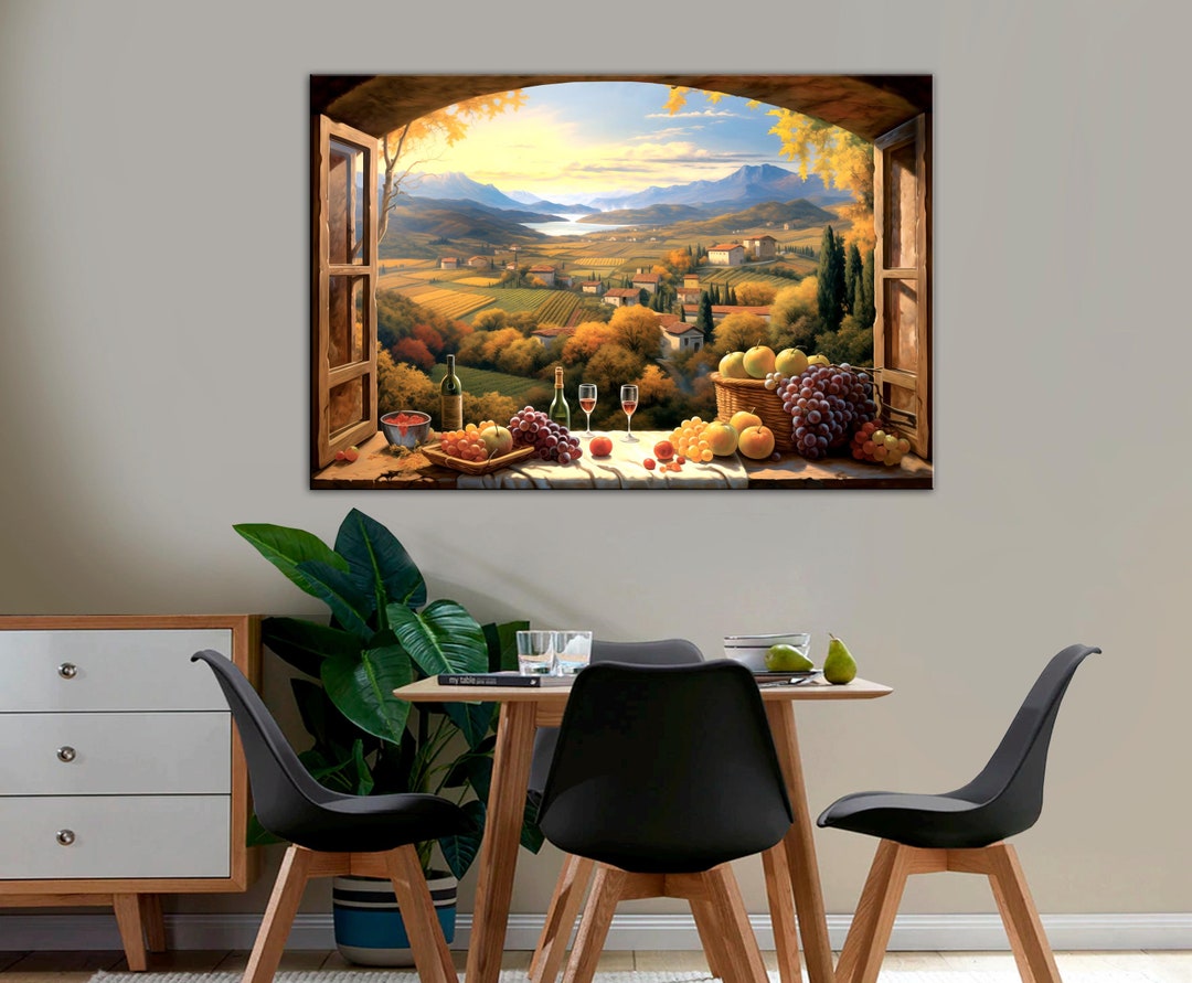 Tuscany Window View Canvas Print: Italian Wine Fields Landscape, Rustic ...