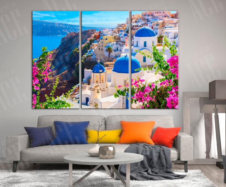 Santorini Canvas, Greece Print - Etsy