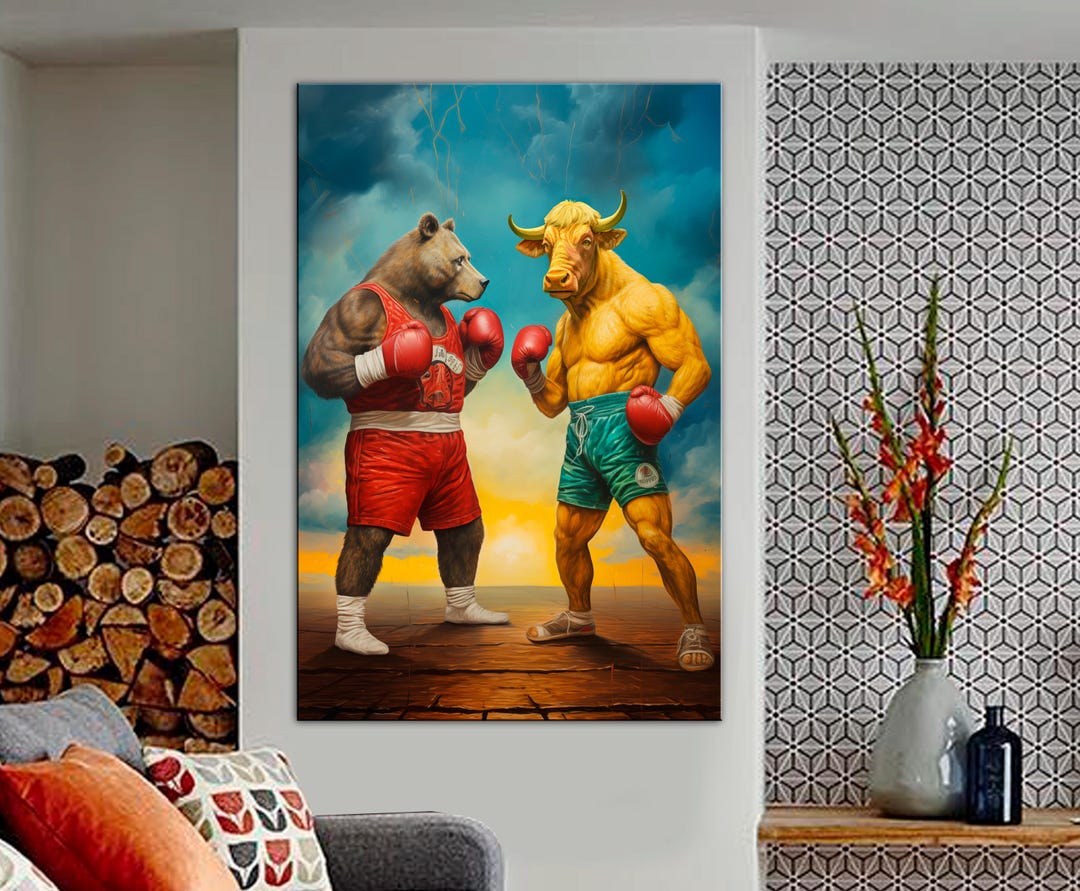 Bear Vs Bull Boxing Canvas Print: Stock Market Wall Decor, Trading ...