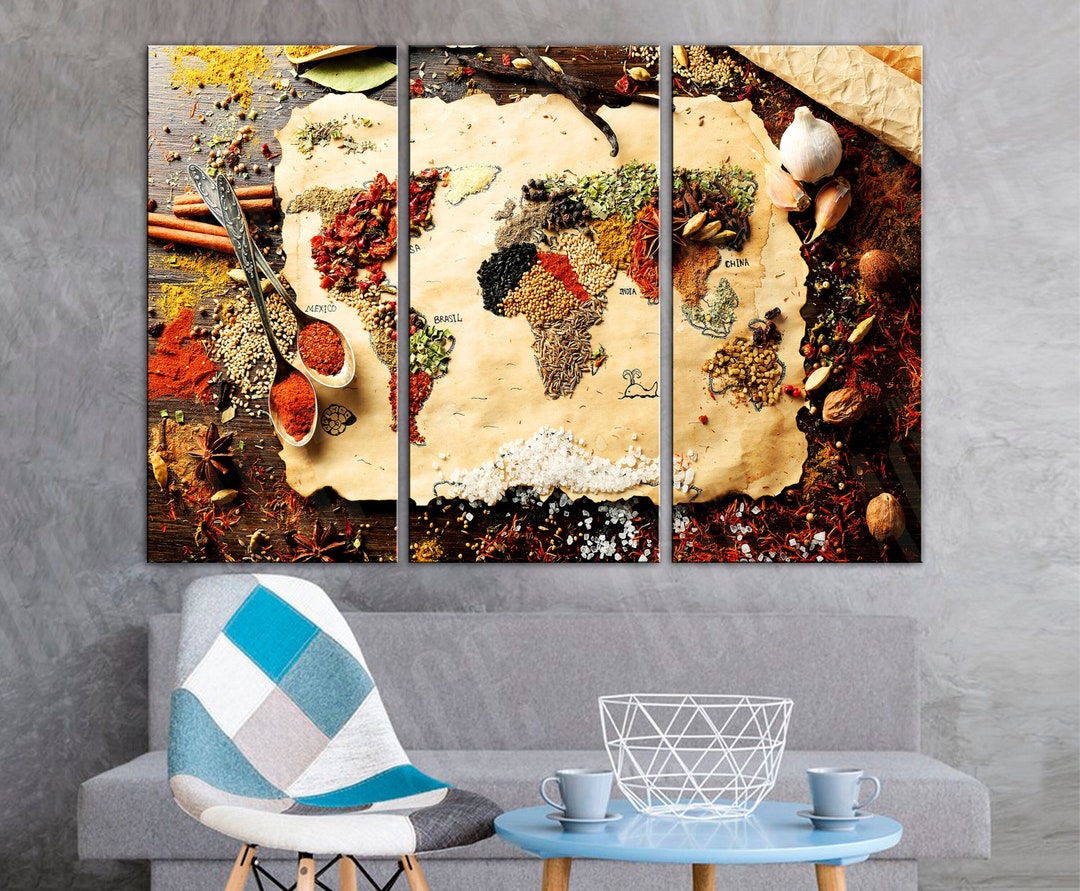 Spice Map Herbs Canvas, Spoon Spice Kitchen Print, Spoon Herbs Spices ...