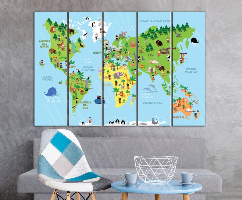 World Map Canvas Kid Room World Map Decor for Children's - Etsy Canada