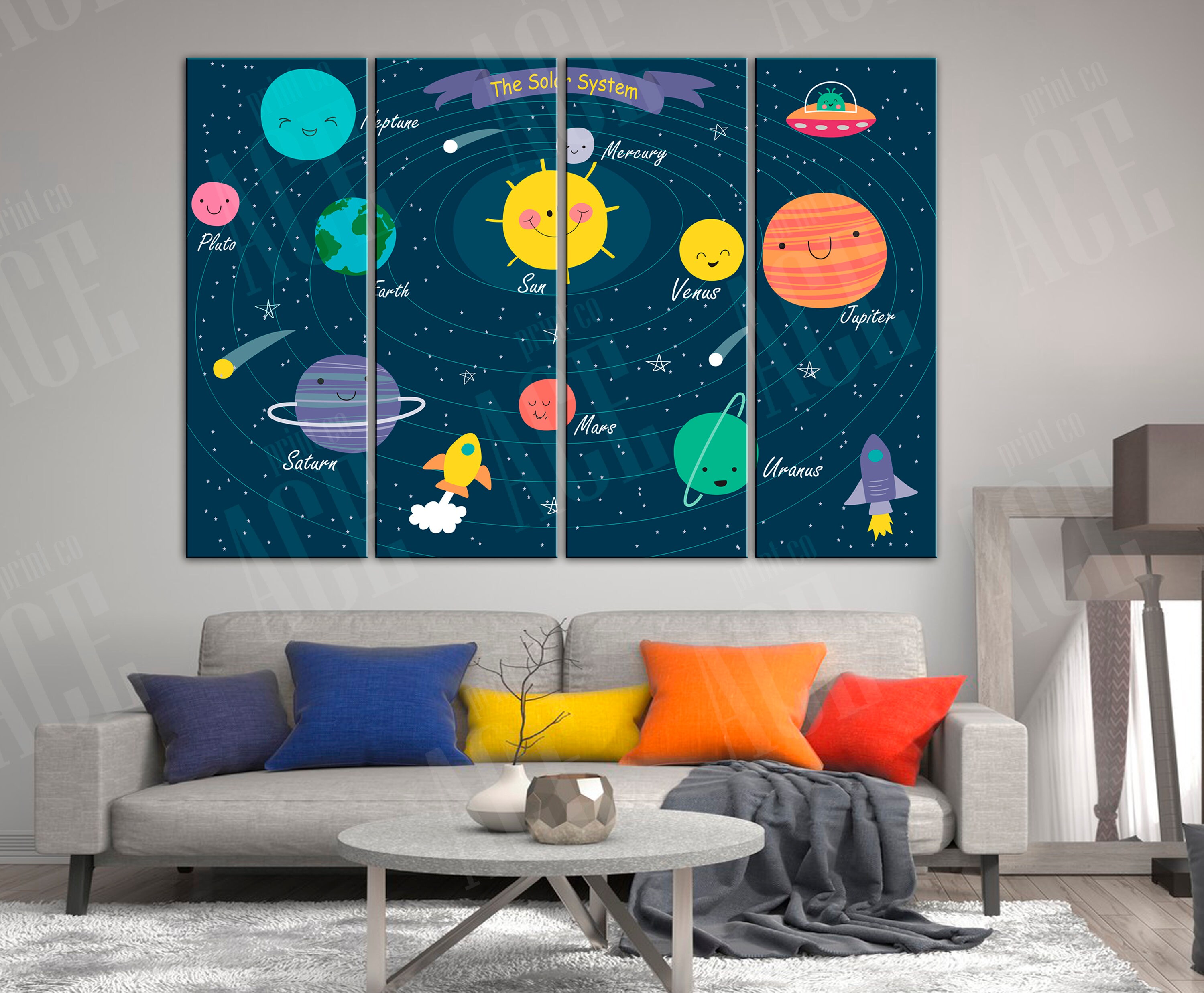 Solar System Canvas Kids Space Print Astronomy Canvas - Etsy