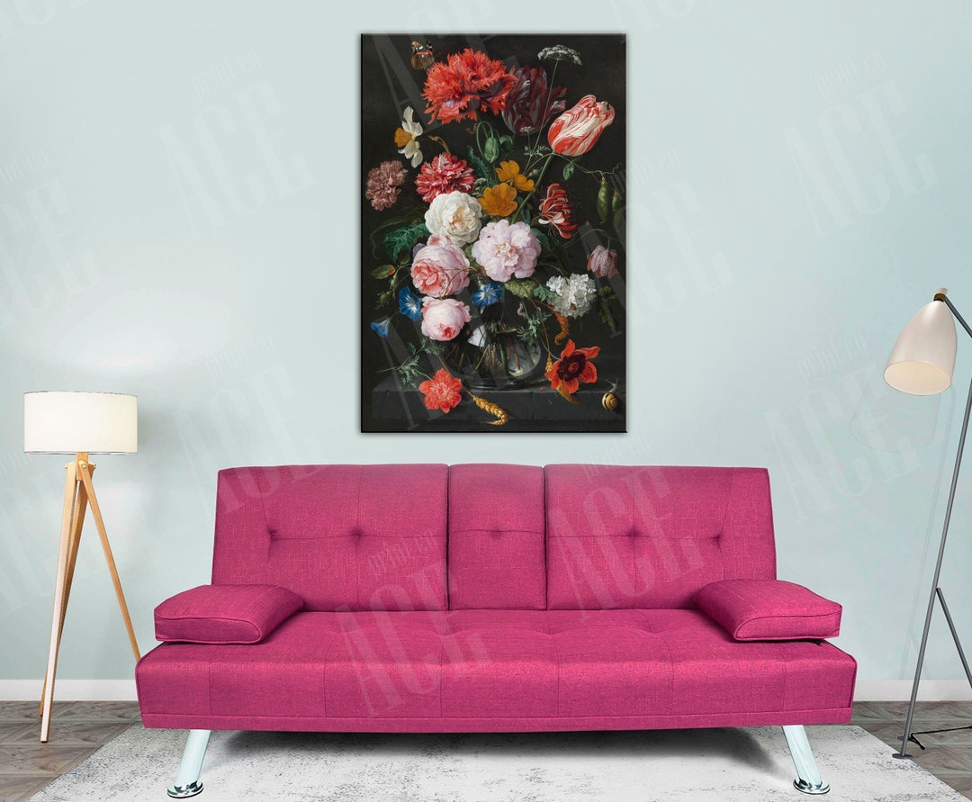 Vintage Floral Canvas Print: Still Life Flowers in Glass Vase - Etsy