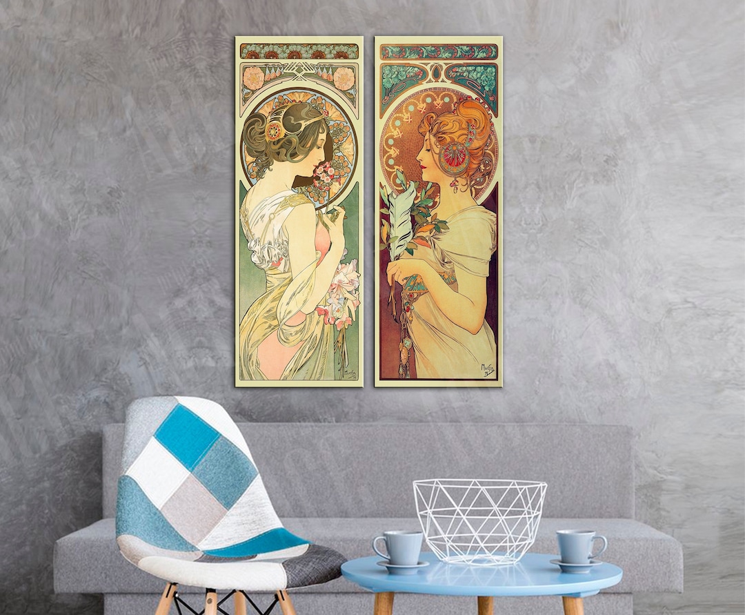 Primrose and Feather by Mucha Canvas Print, Alphonse Mucha Reproduction ...