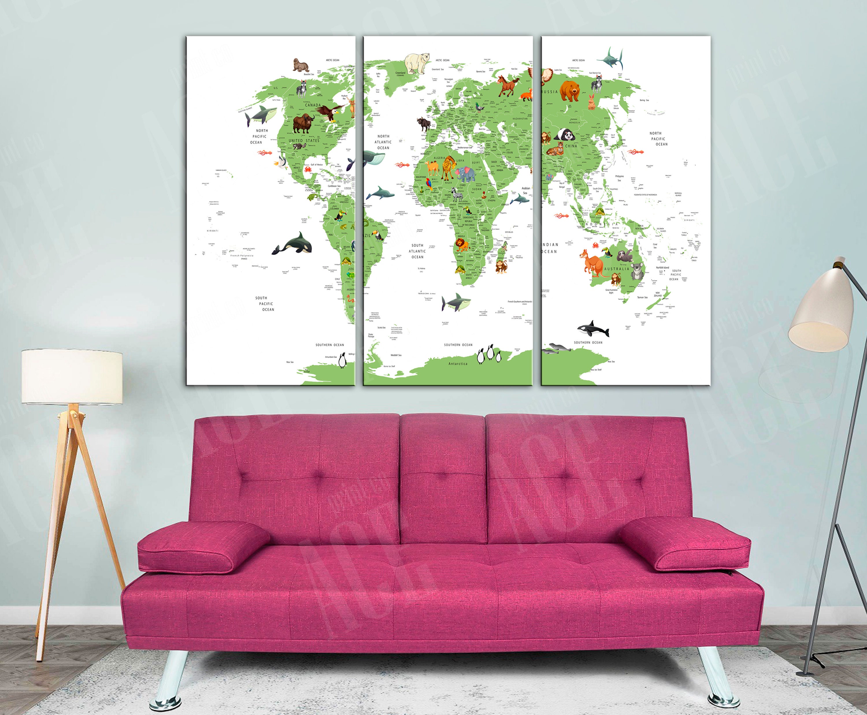 World Map Canvas Kid Room World Map Decor for Children's - Etsy