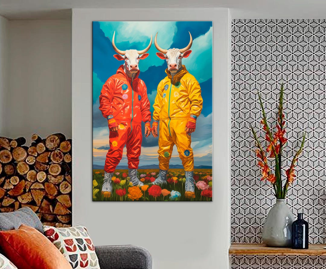 Humorous Bulls Pop Art Print: Bright Colored Wall Decor, Cartoon Print ...