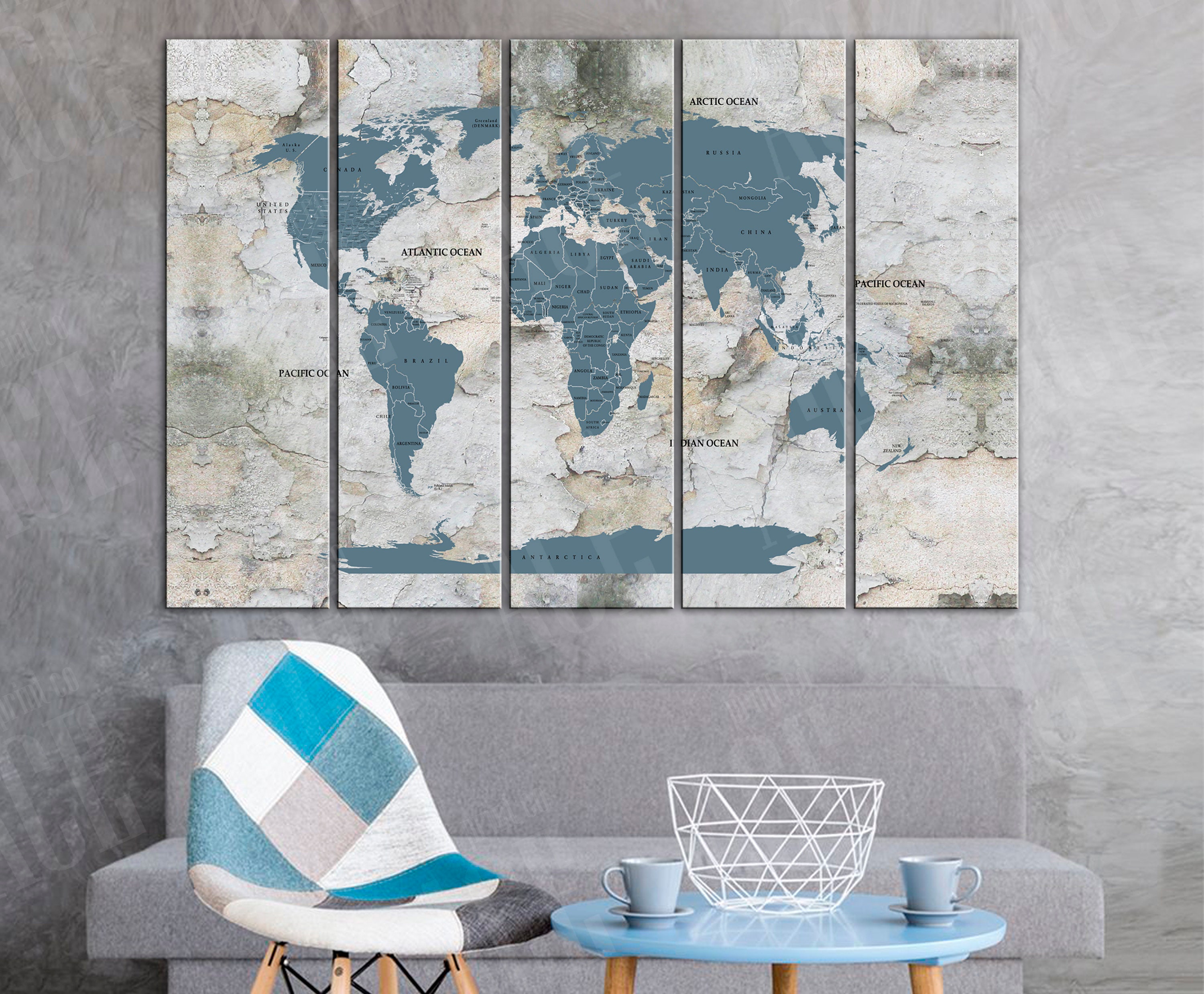 World Map Canvas Vintage World Map Decor Vintage Map Print - Etsy