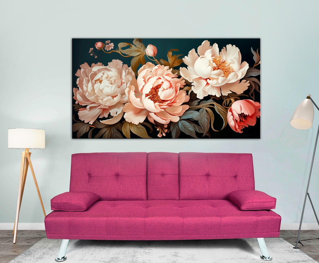 Vintage Peonies Reproduction Print, Soft Pink Peonies Canvas Print ...