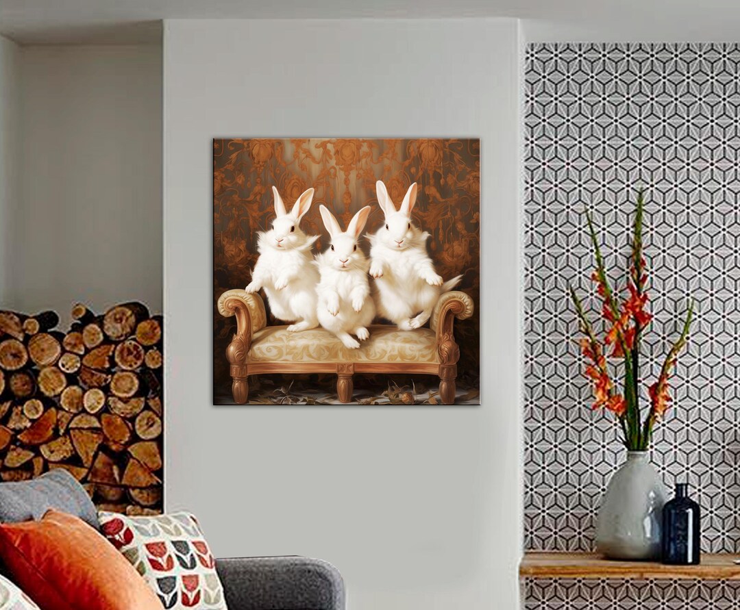 Three Little Rabbits Canvas, White Rabbits Wall Art, White Bunnies ...