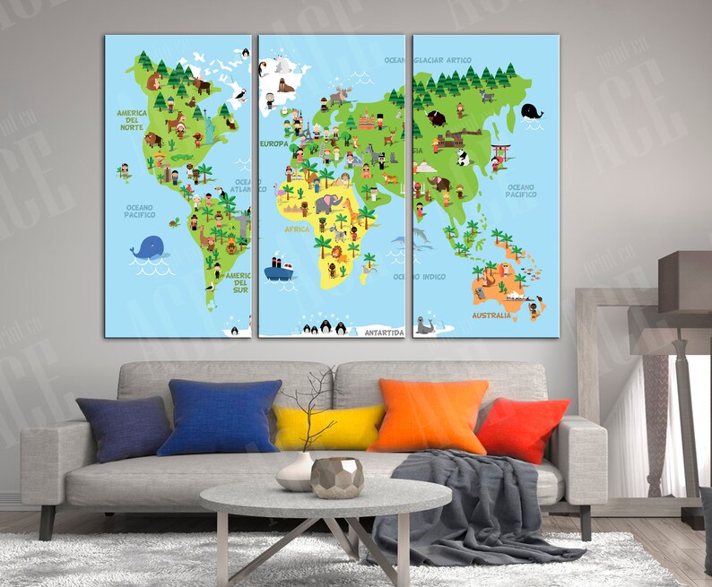 World Map Canvas Kid Room World Map Decor for Children's - Etsy Canada