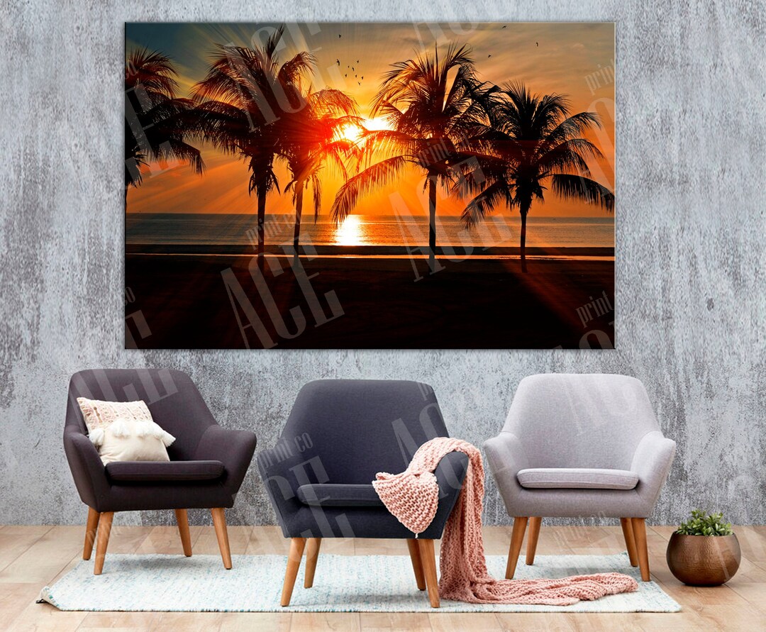 Sunset Miami Beach Night Canvas, Palm Print - Etsy