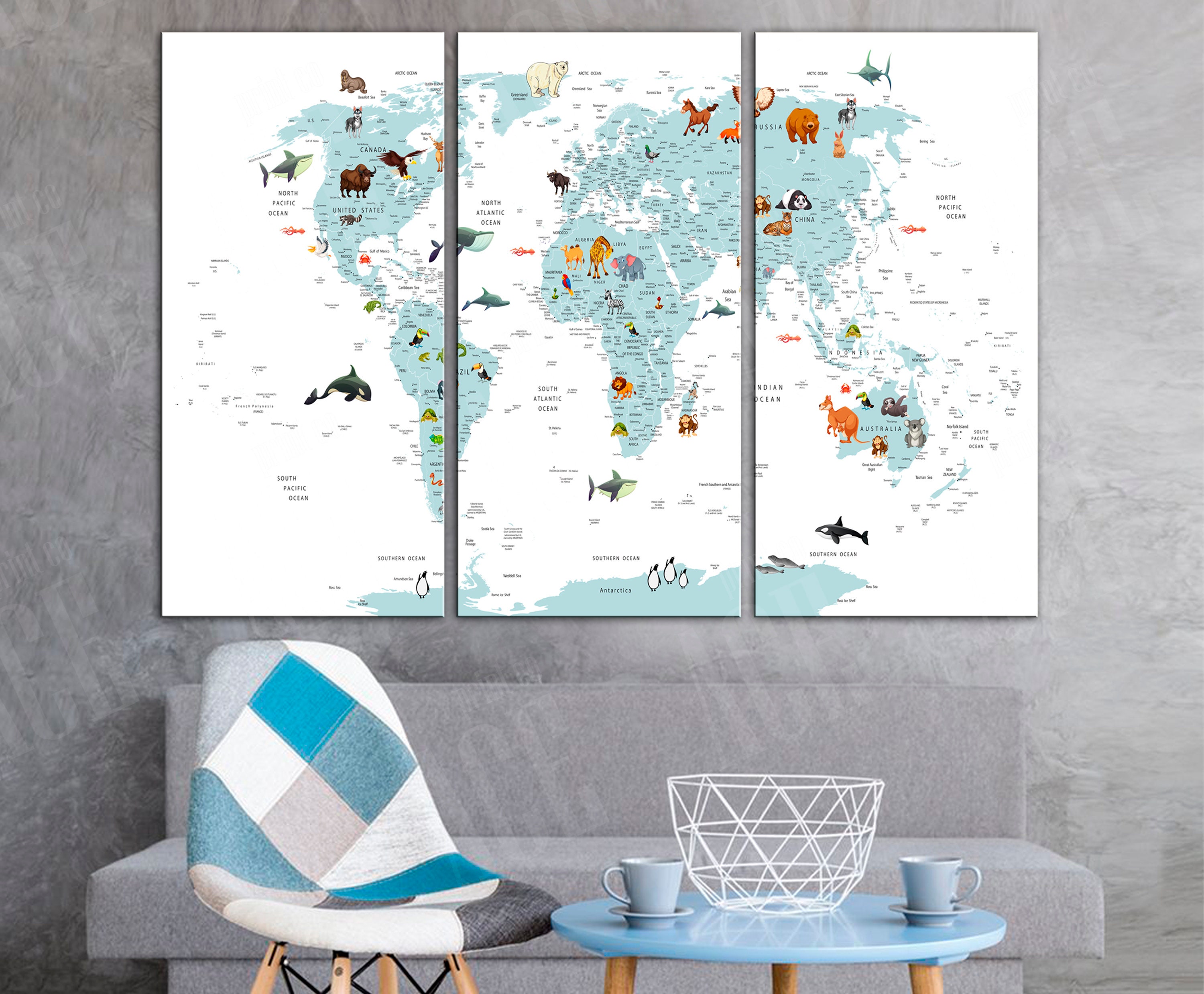World Map Canvas Kid Room World Map Decor for Children's - Etsy Canada