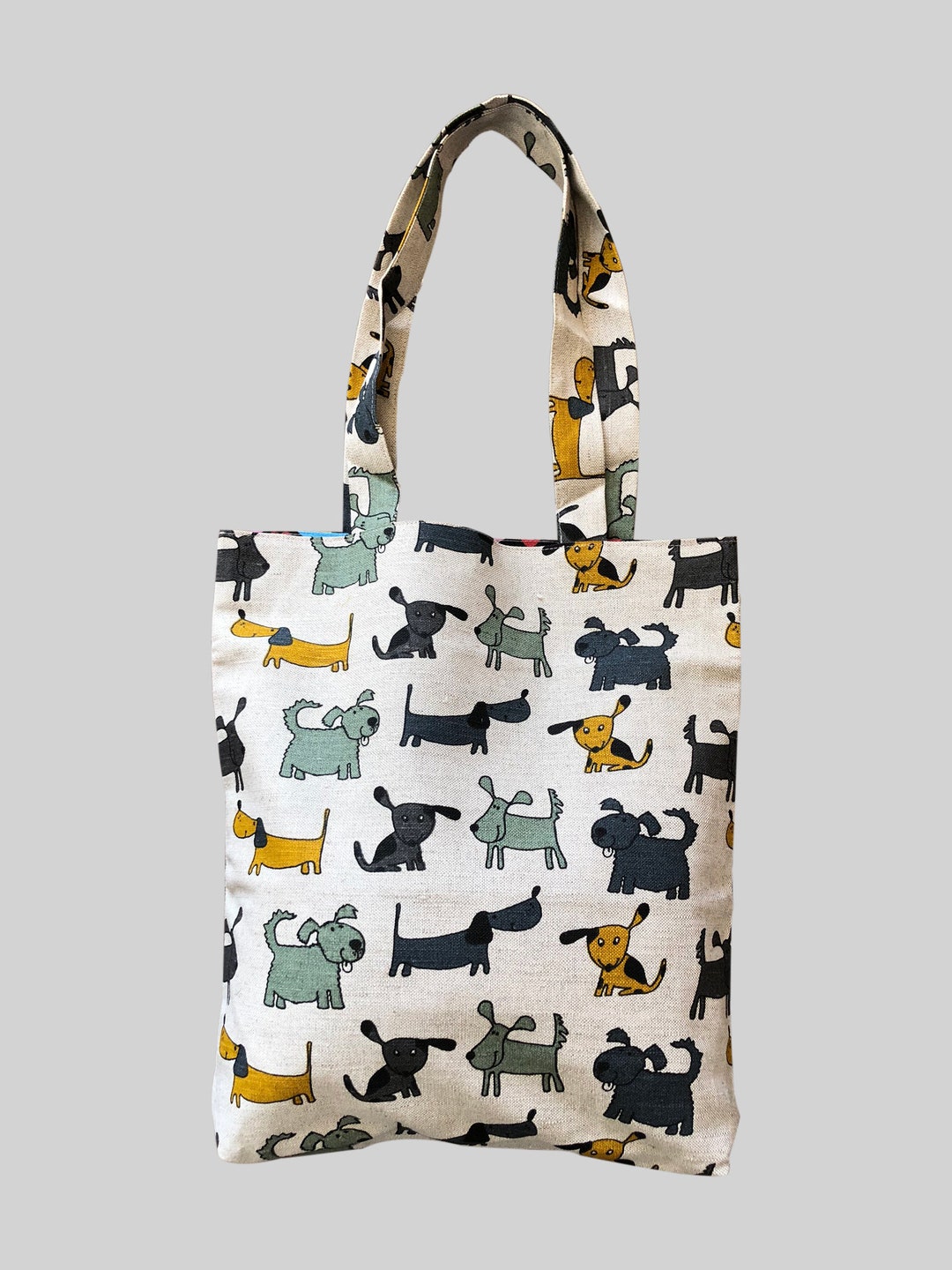 Linen Tote Bag, Dog Print, Tote Bag, Linen Bag, Linen Shopping Bag ...