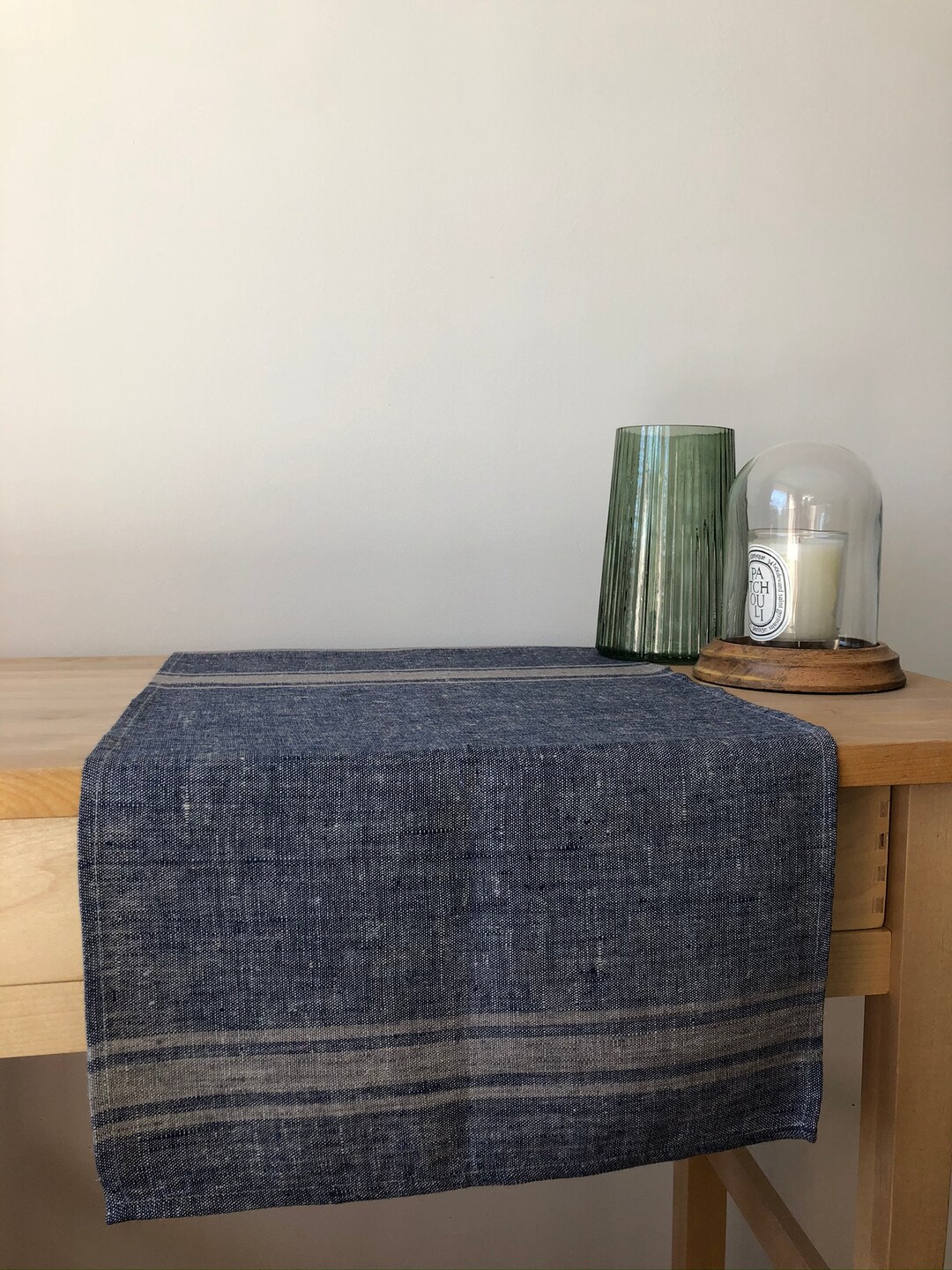 Rustic Table Runner, Linen Table Runner, Blue Striped Table Runner ...
