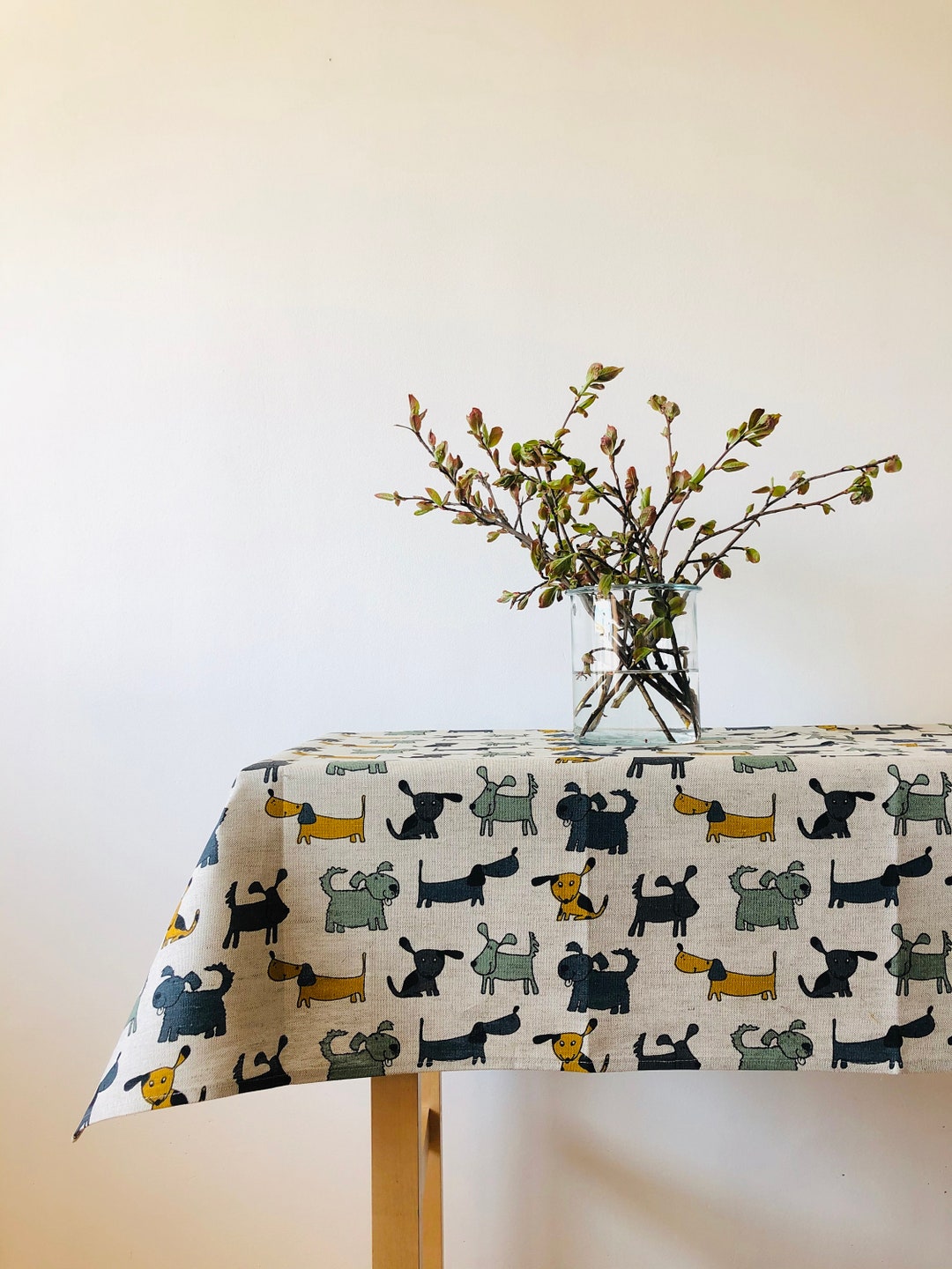 Linen Tablecloth-tablecloth-table Linens-dog Pattern Print Tablecloth ...