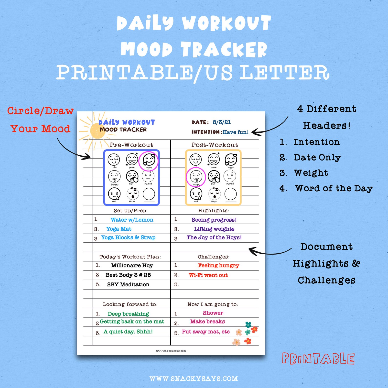 Daily Workout Mood Tracker Printable, Digital Planner, Goodnotes, Ipad ...