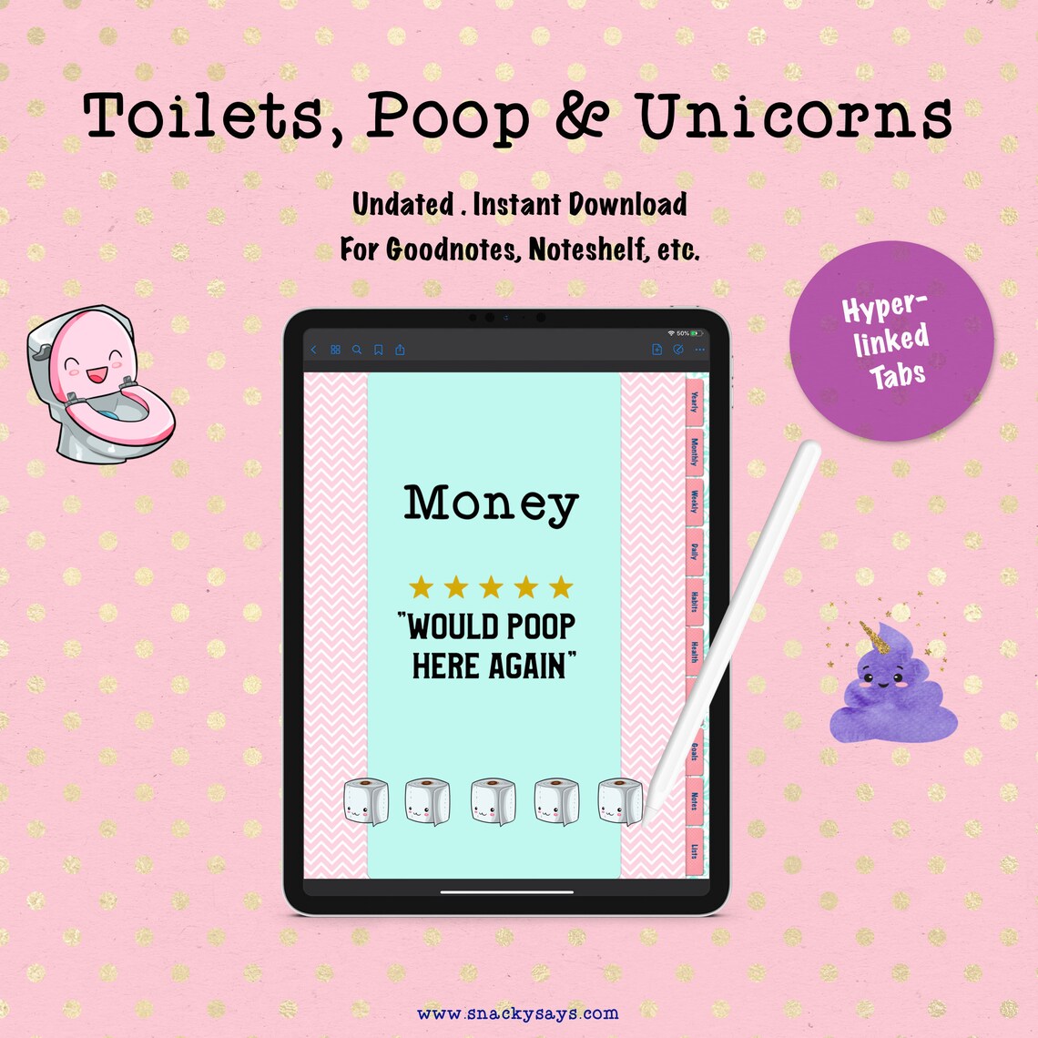 Toilets, Poop and Unicorns Undated Digital Planner, Ipad, Goodnotes ...