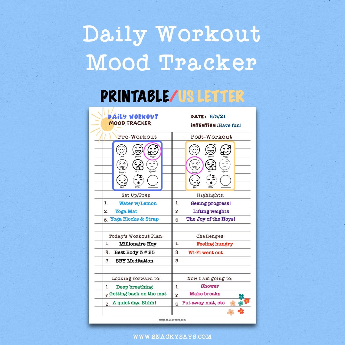 Daily Workout Mood Tracker Printable, Digital Planner, Goodnotes, Ipad ...