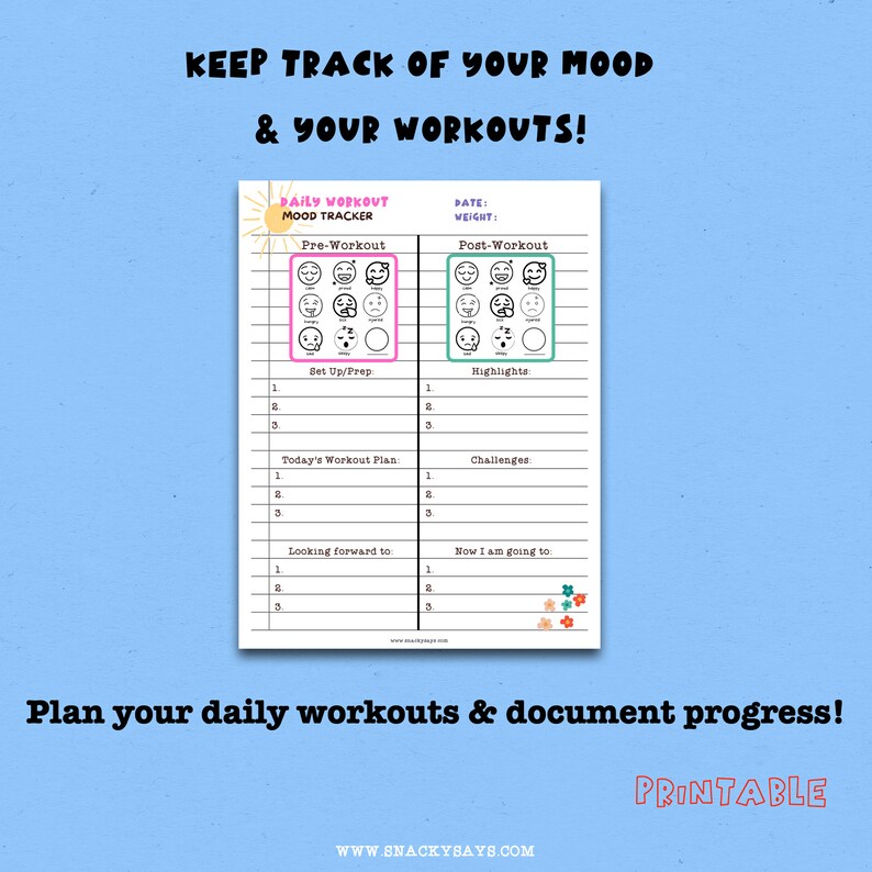 Daily Workout Mood Tracker Printable, Digital Planner, Goodnotes, Ipad ...