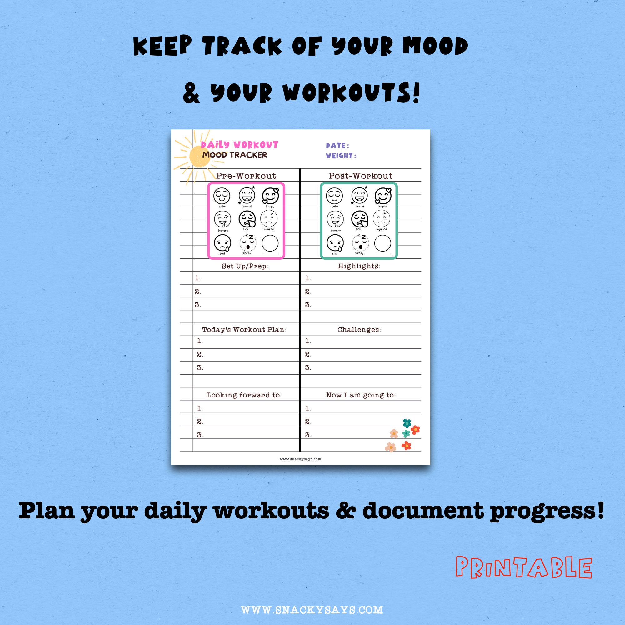 Daily Workout Mood Tracker Printable, Digital Planner, Goodnotes, Ipad ...