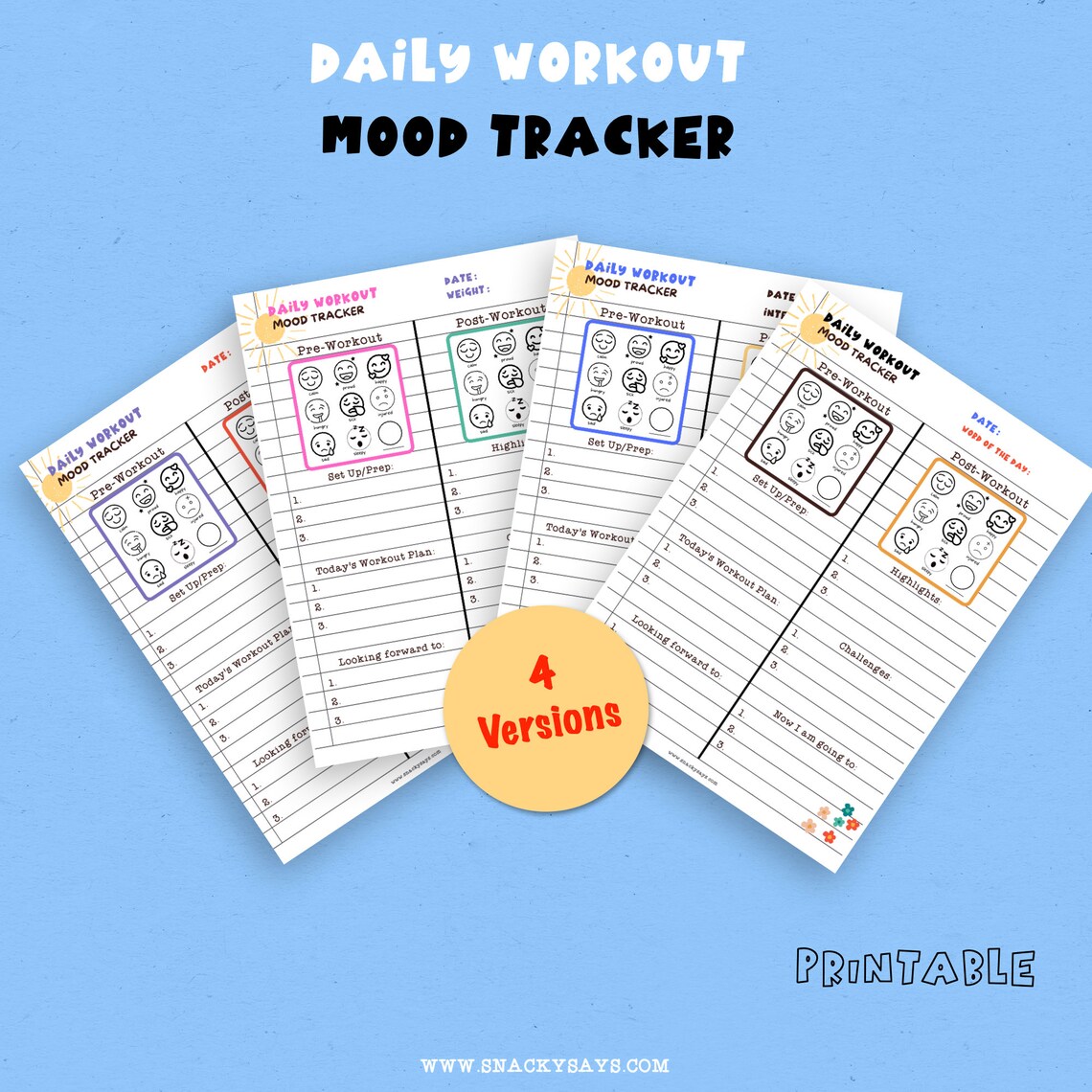 Daily Workout Mood Tracker Printable, Digital Planner, Goodnotes, Ipad ...