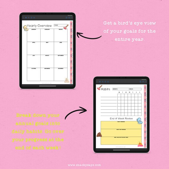Poop and Unicorns Undated Digital Planner iPad Habit Tracker Goodnotes ...