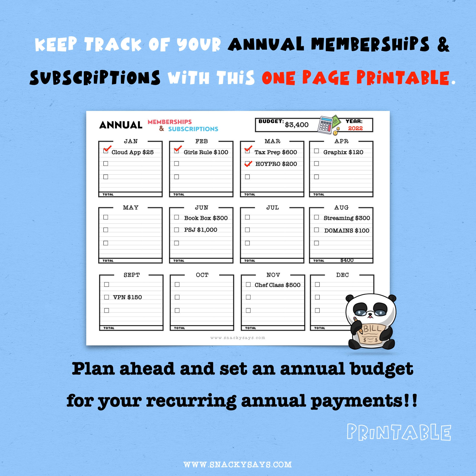 Annual Memberships & Subscriptions Tracker, Printable, Digital Planner ...