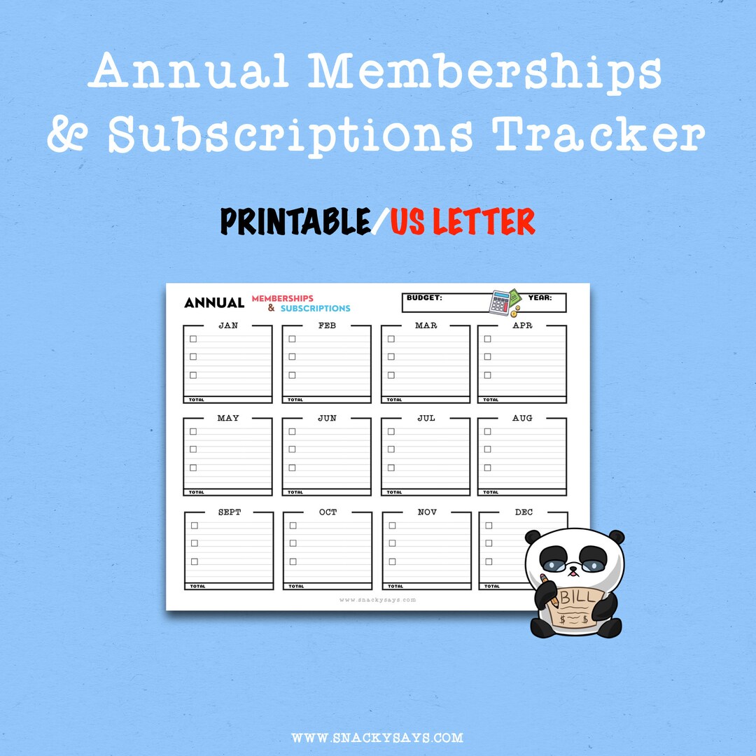 Annual Memberships & Subscriptions Tracker, Printable, Digital Planner ...