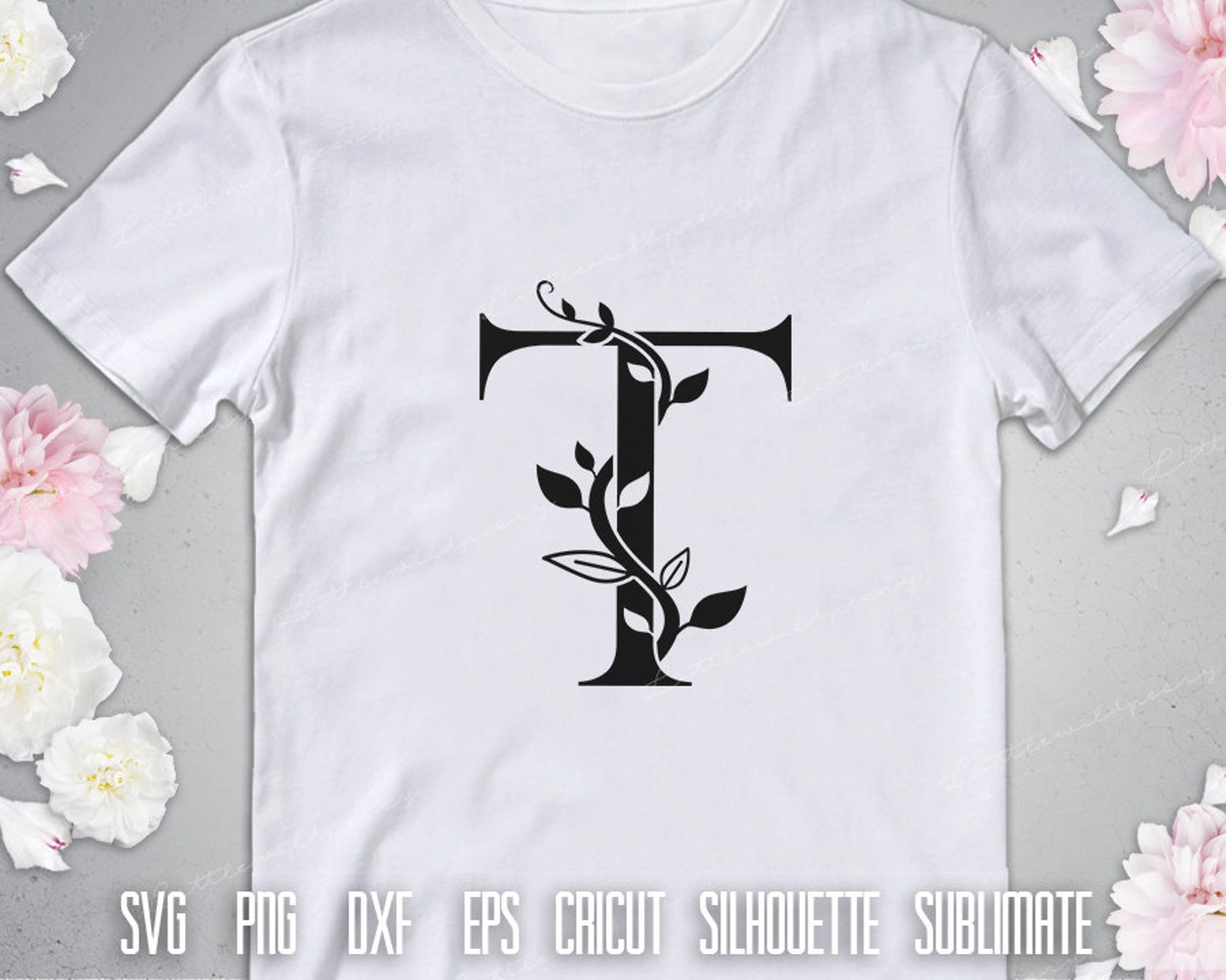 Floral Letter T Svg Decorative Initial Design Png Botanical - Etsy