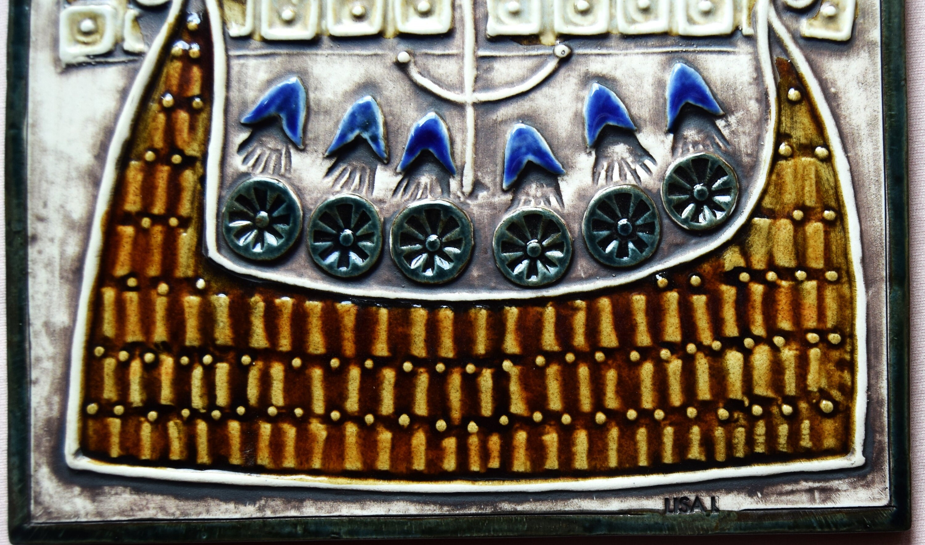 Vintage VIKING SHIP Wall Tile Plaque Lisa Larson Gustavsberg Sweden ...