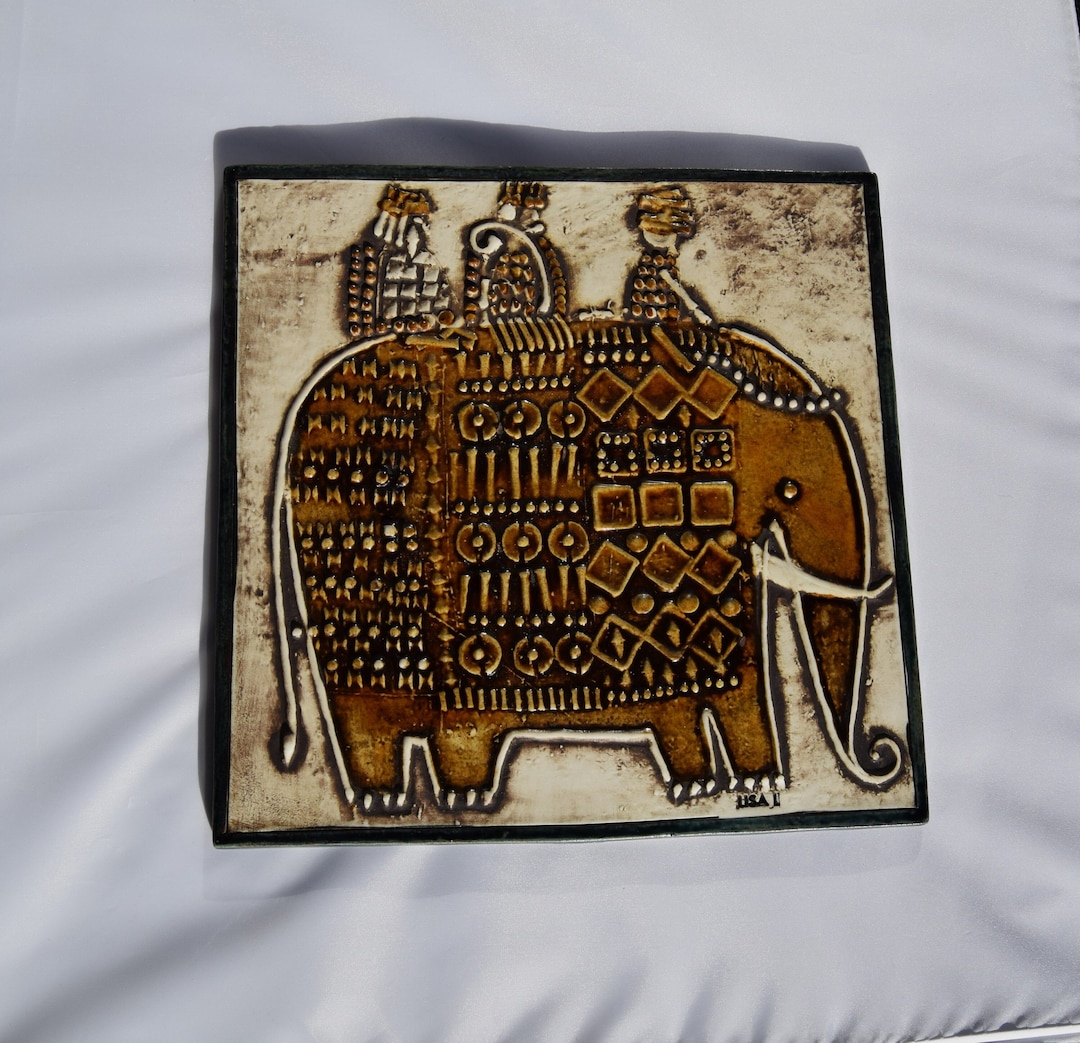 ELEPHANT Wall Tile Plaque With Metal Hanger LISA LARSON Gustavsberg Sweden Free Shipping - Etsy