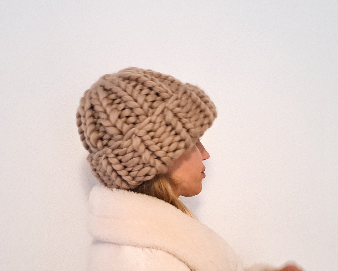 Super Chunky Knit Merino Wool Hat - Beige Winter Hat - Etsy