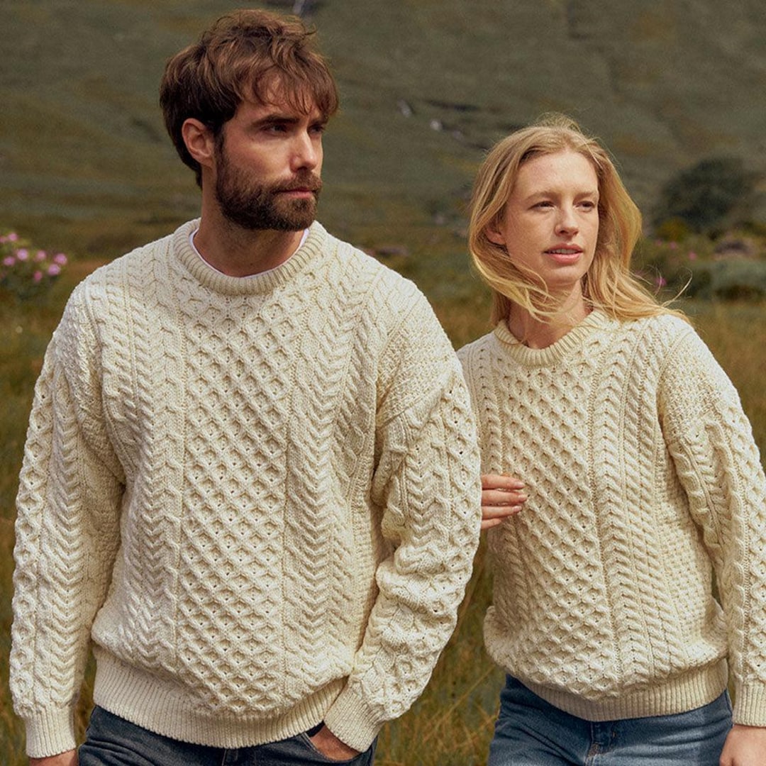 Natural Unisex Crew Neck Aran Sweater - Etsy