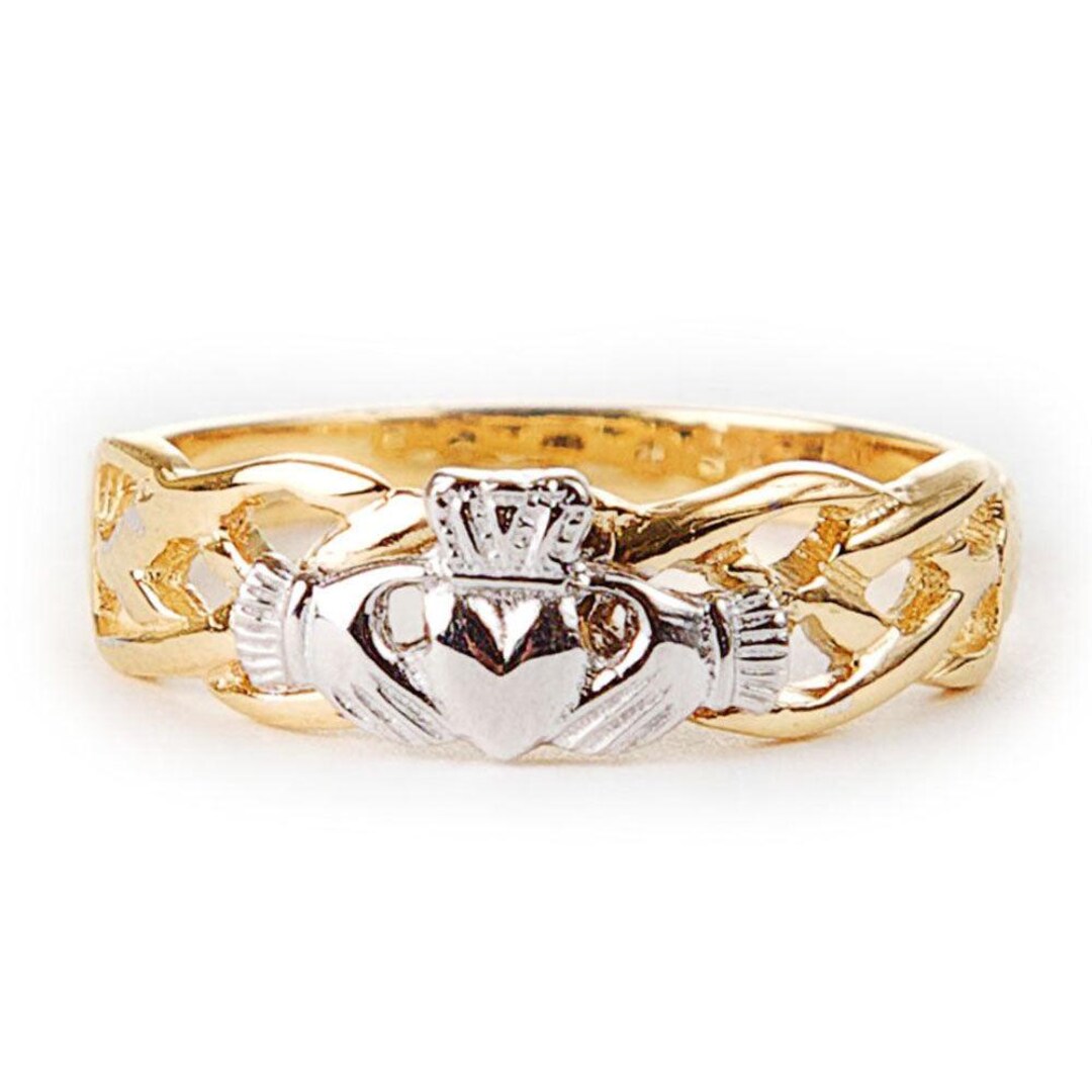 14kt Gold Two Tone Claddagh Ring With Celtic Band - Etsy
