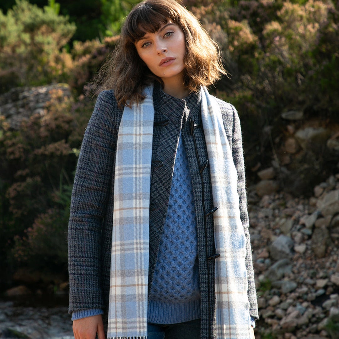 Baby Blue Check Merino Wool Scarf - Etsy