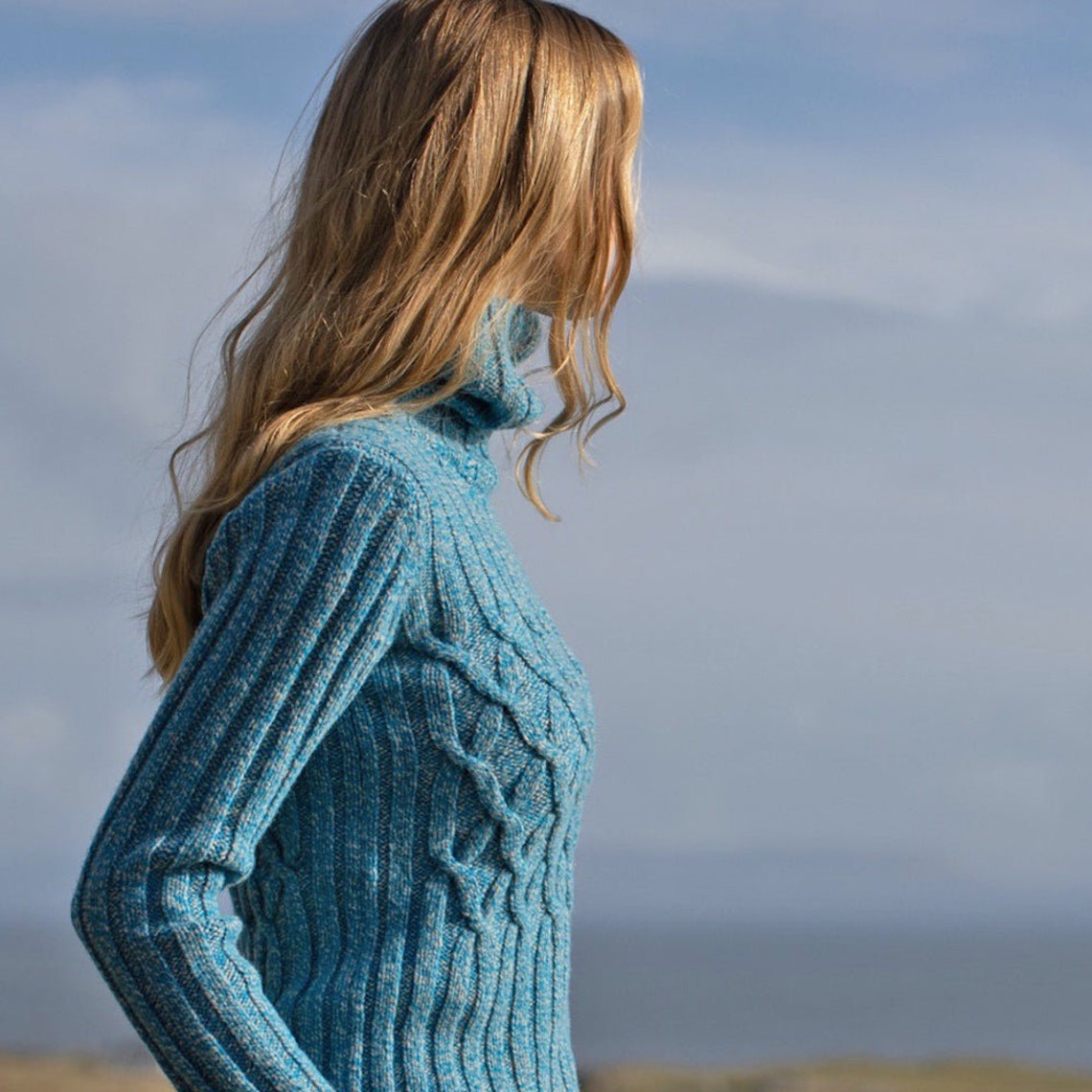Sky Cable & Ribbed Polo Neck Sweater - Etsy