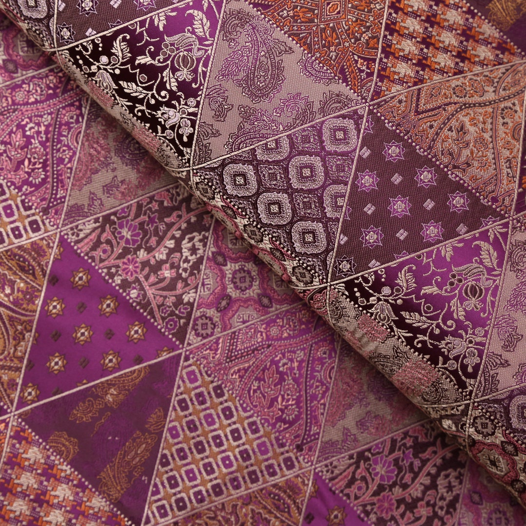 Burgundy Triangles Pattern Brocade Fabric, Jacquard for Sewing, Home ...