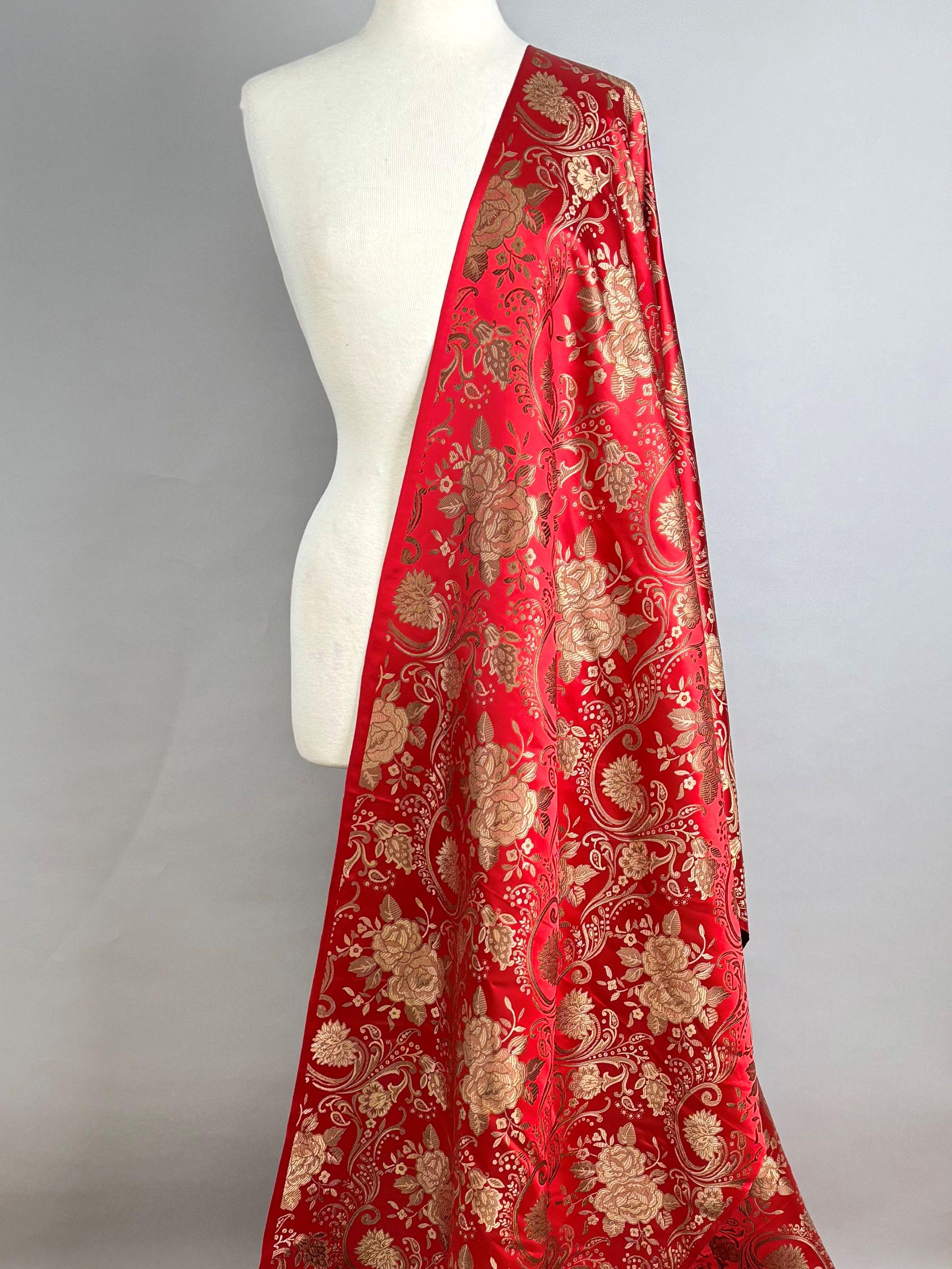 Red Floral Jacquard Brocade Fabric by Yard, Evening Dress Textile, 29 ...
